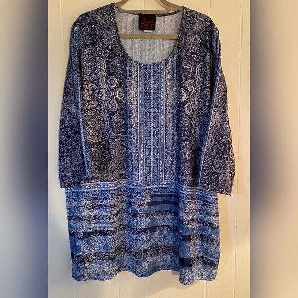 French Blue | Tops | French Blue Blouse Womens 2x Blue Paisley Floral ...